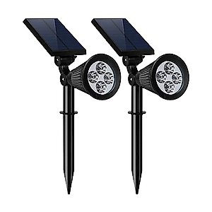 FALOVE Solar Lights, 2-in-1 Waterproof 4 LED Solar Spotlight Adjustable Wall Light Landscape Light Security Lighting Dark Sensing Auto On/Off for Patio Deck Yard Garden Driveway Pool Area(2 Pack)