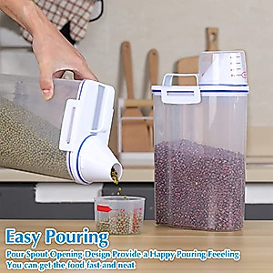 8 Pcs Cereal Rice Storage Container Set 5.5 Lbs Clear Airtight Dry Food Container Plastic Cereal Dispenser with Measuring Cup for Kitchen Flour Grain Pasta Pantry Organization Oatmeal, Red and Blue