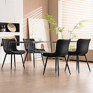 YOUNUOKE Black Dining Chairs Set of 2, Faux Leather Upholstered Kitchen & Dining Room Chairs with Back, Mid Century Modern Minimalist Accent Chair Armless for Guest Reception Waiting Living Room