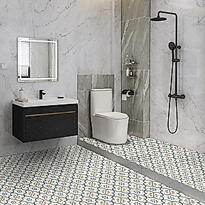 Peel & Stick Floor Tiles Vinyl Flooring 8"x8", Self-Adhesive Removable, Suitable for Wall, Floor, Kitchen, Bathroom,10 Sheets (Green Flower)