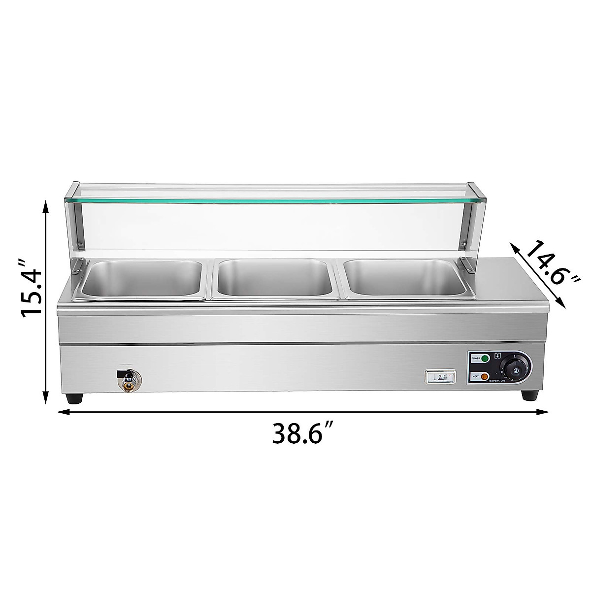 VEVOR 110V Bain Marie Food Warmer 8 Pan x 1/2 GN,Food Grade Stainelss Steel Commercial Food Steam Table 6-Inch Deep, 1800W Electric Countertop Food Warmer 88 Quart with Tempered Glass Shield