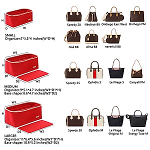 KESOIL Small Purse Organizer insert for Handbags,Small Bag Organizer,Bag Divider,Felt Organizer Insert Compatible with LV Speedy,Onthego,Alma,NeoNoe,Noe,with Zipper Pocket and Bag in Bag (Red, Small)