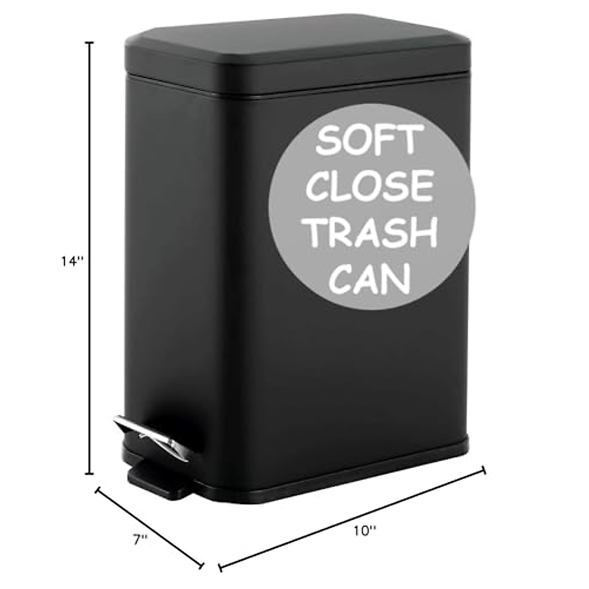Homie Soft Close, Slim Trash Can 3.2 Gallon with Anti - Bag Slip Liner and Lid, Use as Mini Garbage Basket, Slim Dust Bin, or Decor in Bathroom, Restroom, Kitchen, or Bedroom (Matte Black)