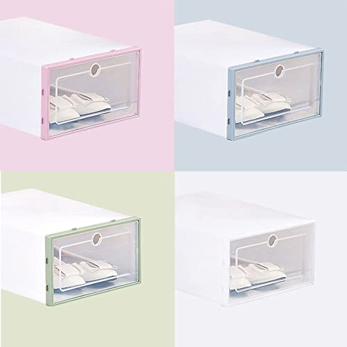 Shoe Storage Boxes 12 Pack Foldable Plastic Transparent Shoe Box Storage Clear Organizer Stackable Shoe Containers with lids Display Sneakers (White)