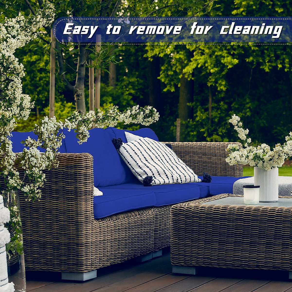 11 Pcs Outdoor Cushion Slipcovers Patio Cushion Covers Replacement Splash Proof with Zipper for Outdoor Indoor Furniture, Patio Sofa Couch 3 Sizes, Replacement Covers Only (Dark Blue)