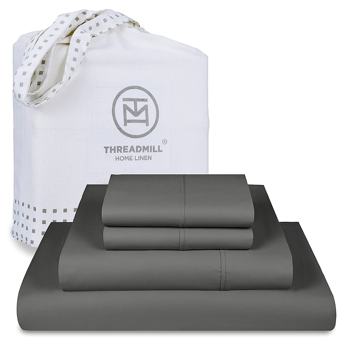 Threadmill Cotton Full Size Sheet Set| 100% Cotton Sheets for Full Size Bed | Solid Sateen Full Bed Sheets Set with 16” Elasticized Deep Pocket | Soft Breathable 4-Piece Cooling Sheet Set | Dark Grey