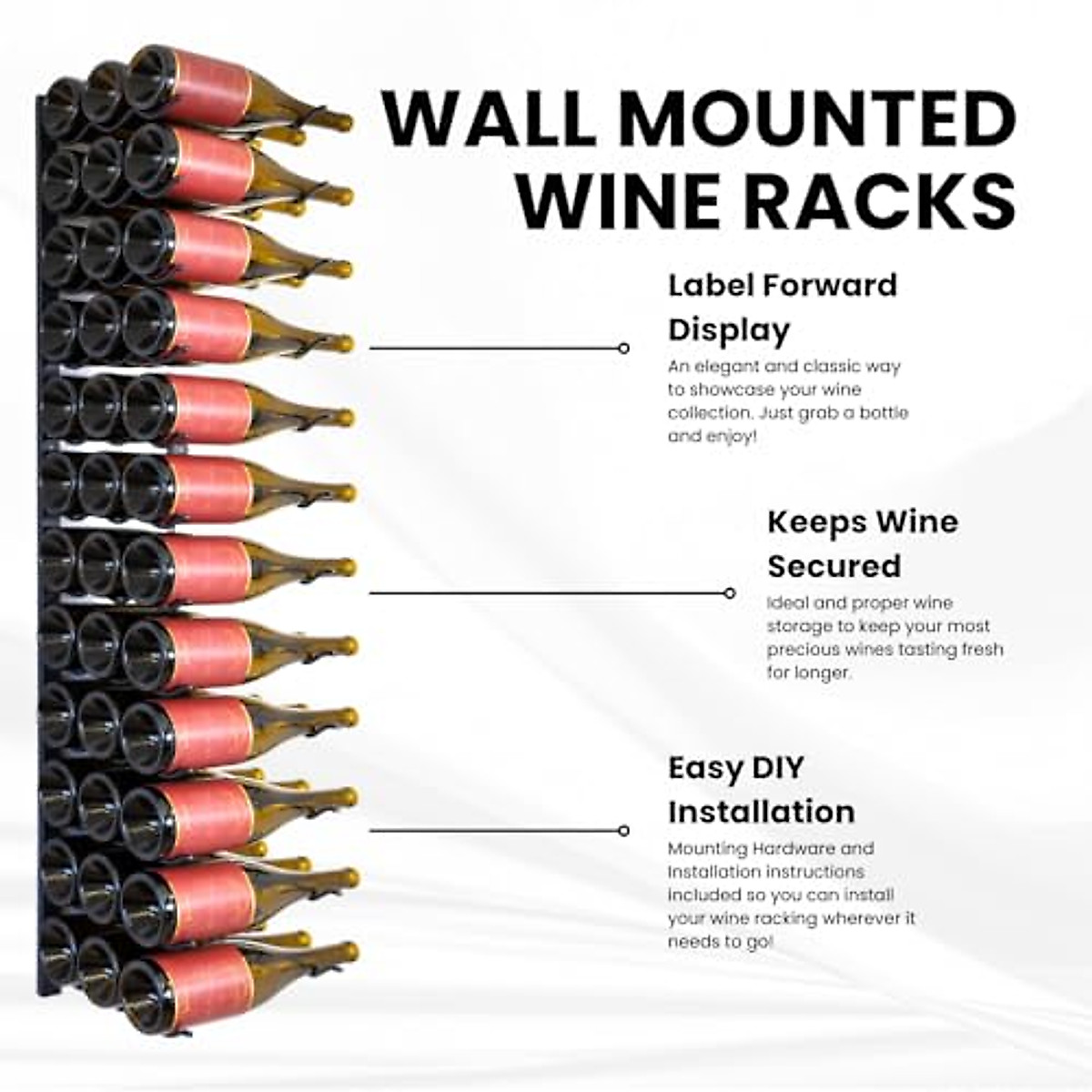 Jagged Ridge Wine Rooms Wall-Mounted Metal Wine Rack - 36 Wine Bottle Holder, Modern, Matte Black, Designed in Canada by Wine Enthusiasts