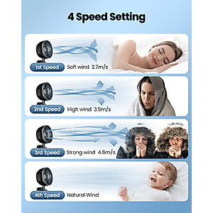 Gaiatop Clip on Fan Battery Operated, 4000mAh Auto Oscillating Portable USB Fan with Light & Hook, 4 Speed Personal Mini Desk Fan Rechargeable Table Fan for Home Office Stroller Black