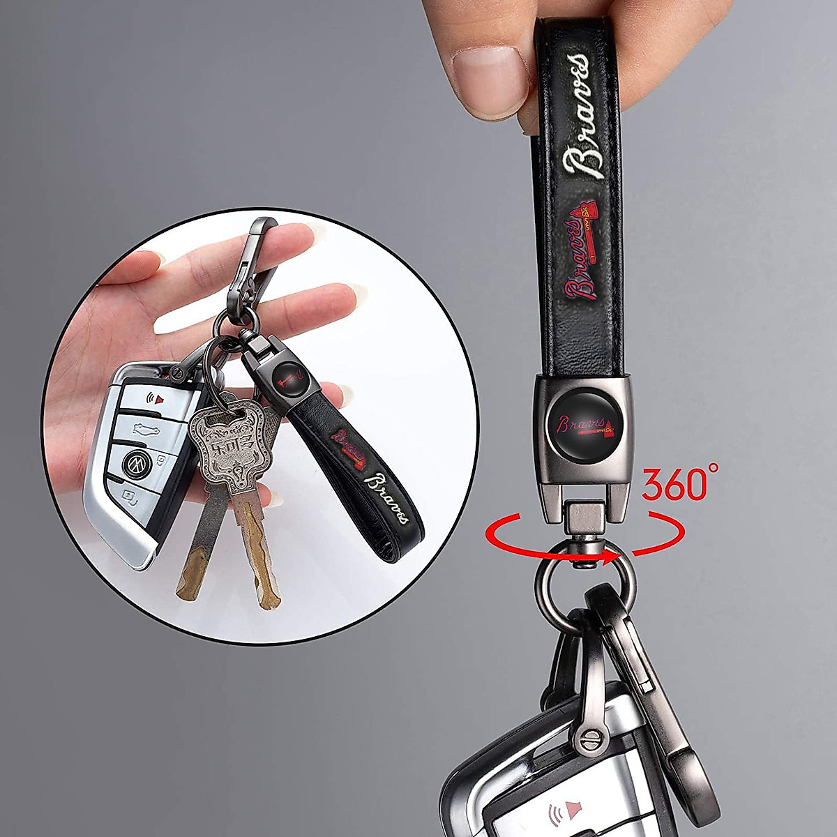 Braves Car Keychain Keyring for Atlanta Braves Baseball Fans,Atlanta Braves Car Accessories Leather Car Key Chain Replacement Key Fob Holder,Let's Go Braves!Car Key Ring Souvenir Gifts for Men Women