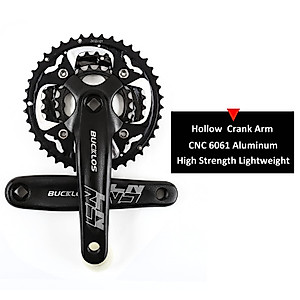 BUCKLOS Double/Triple 64/104 BCD Square Taper Bike Crankset - 2x/3x Mountian Bike MTB 170mm Bicycle Cranksets with 22/24/26/32/38/42/44T Chainring for 8/9/10 Speed