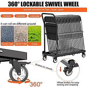 Folding Chair Cart,Tolerable 300 LBS,Multi-Function Chair Cart,Folding Chair Dolly, 4" 360 Degree Swivel Wheels with 12 Folding Chairs Capacity for Commercial & Home Kitchen Folding Chair Racks