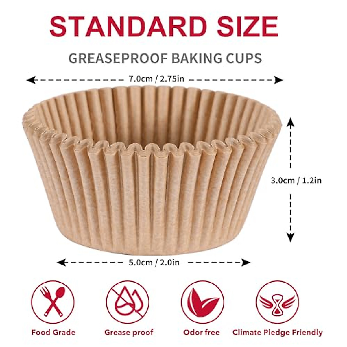 Caperci Standard Parchment Cupcake Liners for Baking 300 Pcs - Odorless Greaseproof Paper Muffin Baking Cups for Wedding Birthday Party Baby Shower Festivals (Natural)