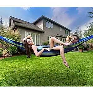 Double Brazilian Hammock 2 Person Canvas Cotton Fabric Hammock with Trees Strap for Patio Garden Balcony Porch Backyard Outdoor and Indoor