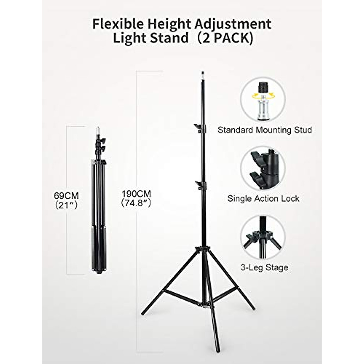 RALENO 2 Packs LED Video Light and 75inches Stand Lighting Kit, CRI 95+ Photography Lighting with 8000mAh Built-in Battery & LCD Display, Studio Lights for TikTok, YouTube, Live Streaming, Videography