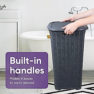 Wicker Laundry Hamper With Lid 50 Liter - Grey Laundry Basket 1.40 Bushel Durable Bin With Cutout Handles - Easy Storage Dirty Cloths in Washroom Bathroom, Or Bedroom. By Superio