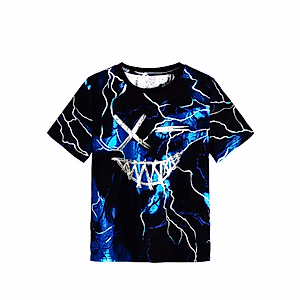 Floerns Boys Graphic Print Short Sleeve Tee Crew Neck Reflective Casual T Shirt Black and Blue 10Y