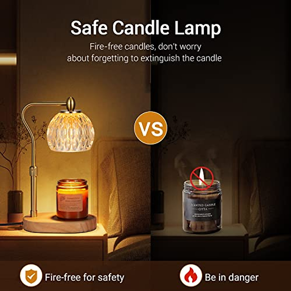 NVRGIUP Candle Warmer, Candle Warmer Lamp with Timer & Dimmer Candle Warmer Height Adjustable Scented Candles, Candle Warmer with 2 * 50W Bulbs for Home Decor (Gold)