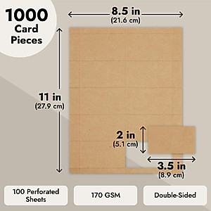 Juvale 1000 Piece Blank Printable Business Cards 3.5 x 2, Kraft Paper Perforated Cardstock for Inkjet and Laser Printers, 10 Cards Per Sheet (Brown)