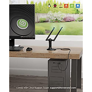 BrosTrend Linux WiFi Adapter for Ubuntu, Mint, Kali, Debian, Lubuntu, Xubuntu, Mate, Zorin, PureOS, Raspberry Pi 2+, Windows 11, 1200Mbps, 5GHz/2.4GHz, Long Range 2X5dBi Antennas, USB3.0