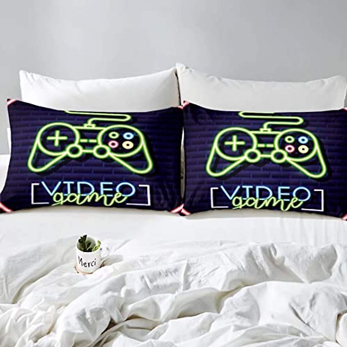 Gaming Bedding Set Full Size, Gaming Duvet Cover Gamer Wireless Controller Gamepad Quilt Cover for Kids Teen Boys Youth Geometric Duvet Cover Twin 173CM*218CM