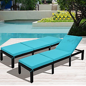 LZ LEISURE ZONE Patio Chaise Lounges, Patio Furniture Set, Outdoor Adjustable PE Rattan Wicker Chaise Lounge Chair, Patio Sunbed, for Poolside, Porch and Garden (Blue+Black, 1 Piece)