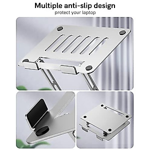 NTMY Aluminum Adjustable Laptop Stand for Desk, Ergonomic Computer Stand for Laptop, Portable Laptop Stand Adjustable Height, Foldable Laptop Riser for Desk, MacBook Stand for Desk, Fits for 10-16"