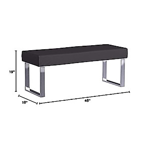 Armen Living Amanda Bench in Grey Faux Leather and Chrome Finish 48 x 19 x 18
