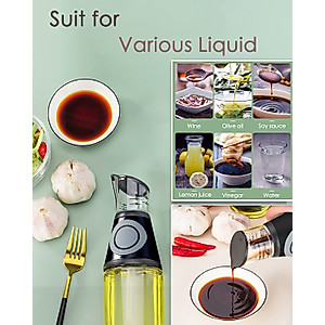 KITLAB Oil Dispenser Bottle, 8.5oz Olive Oil Dispenser Oil Sprayer, Clear Glass Refillable Oil and Vinegar Dispenser Bottle with Measuring Scale Pump for Kitchen, Cooking, Salads, Baking Frying