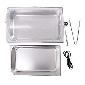 14L/14QT Electric Chafing Dish Set Stainless Steel Anti-Dry Buffet Warmers Temperature Adjustable with Roll Lid Chafing Dish Buffet Set 600W for Catering