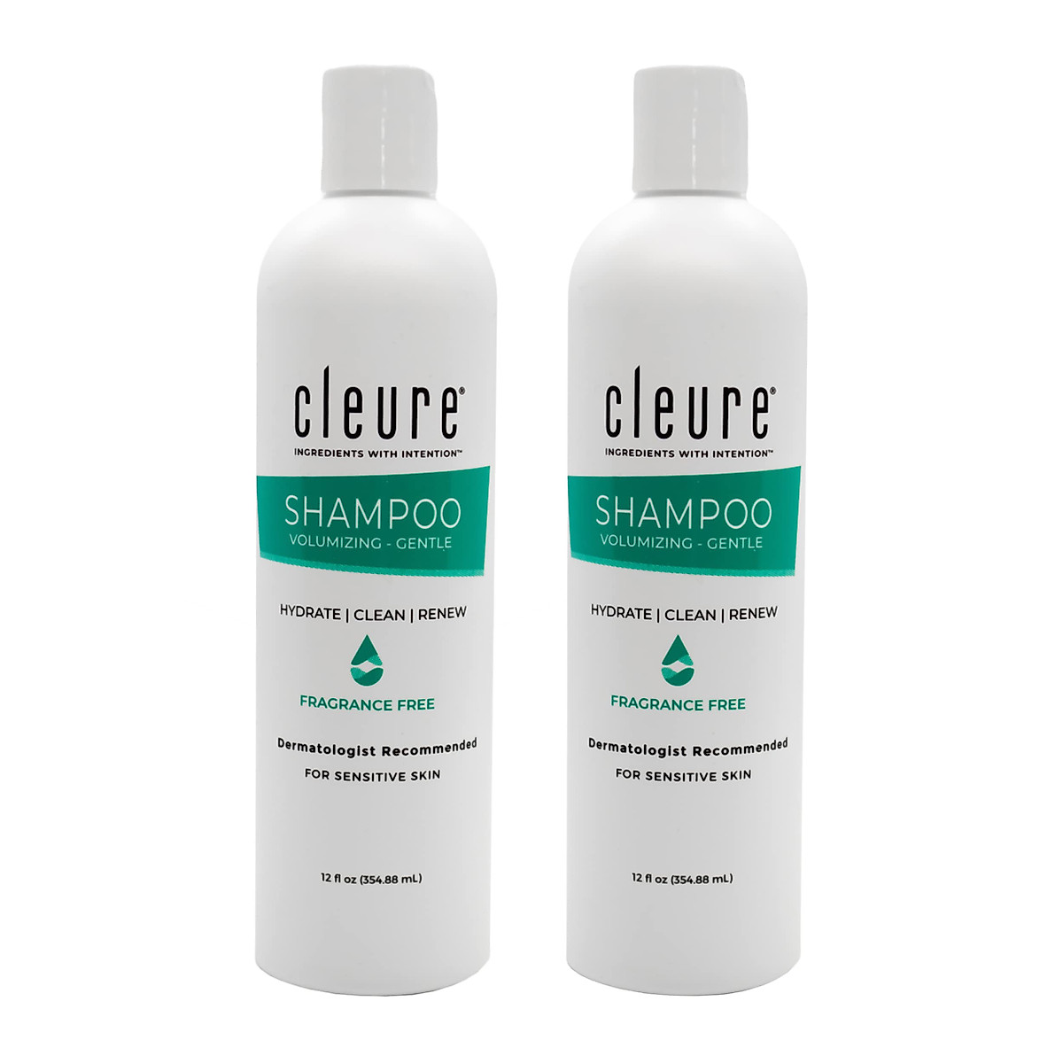 Cleure Hypoallergenic Volumizing Shampoo for Sensitive Skin - Fragrance Free, SLS Free & Paraben Free (12 oz, Pack of 2)
