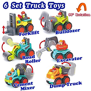 HOLA Mini Toddler Construction Vehicles Playsets Dump Truck, Excavator, Bulldozer, Cement Mixer, Forklift, Road Roller, Construction Trucks Car Toys for 18 Months+ Old Boy