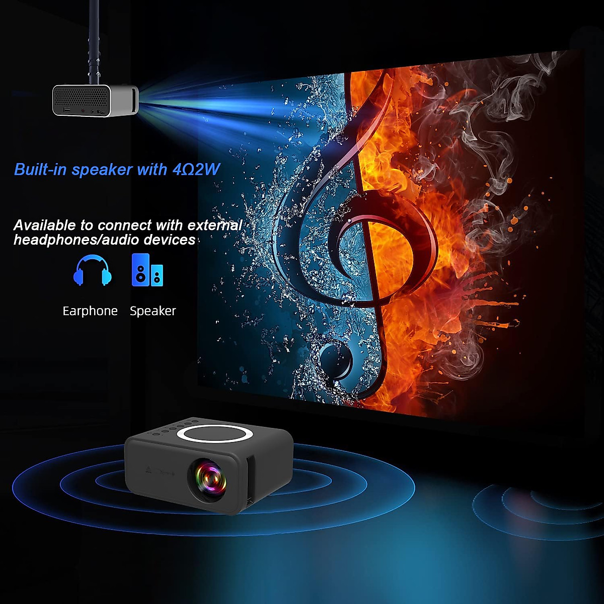 Portable Mini Projector with wifi for iPhone android phone win10 laptop ...