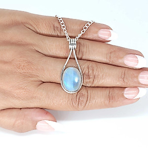 JEWELOPORIUM Real White Rainbow Moonstone 925 Silver Pendant for Women Gemstone Cocktail Silver Pendant Necklace Christmas - Gift Victorian Jewelry