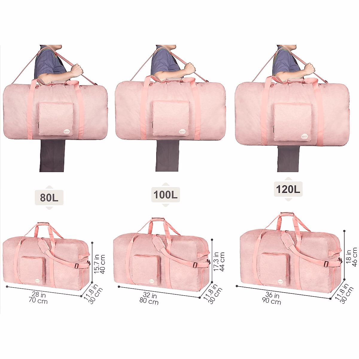 32" Foldable Duffle Bag 100L for Travel Gym Sports Lightweight Luggage Duffel By WANDF (32 inches (100 Liter), Pink Denim 32'')