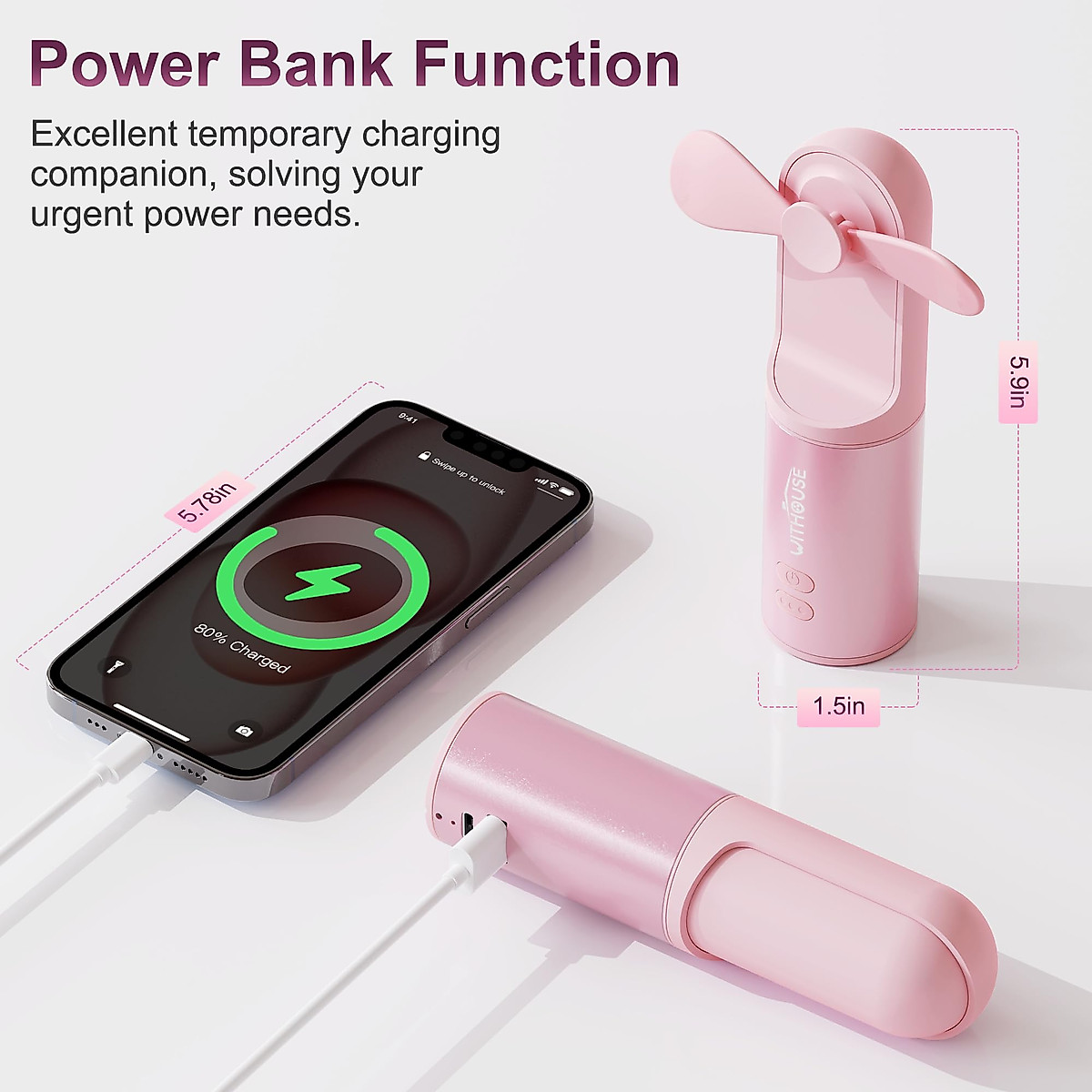 Portable Handheld Mini Fan, 4 in 1 Rechargeable Usb Fan, Small Hand Fan,Personal Desk Fan with Power Bank, Hand Warmer,Flashlight for Travel Camping