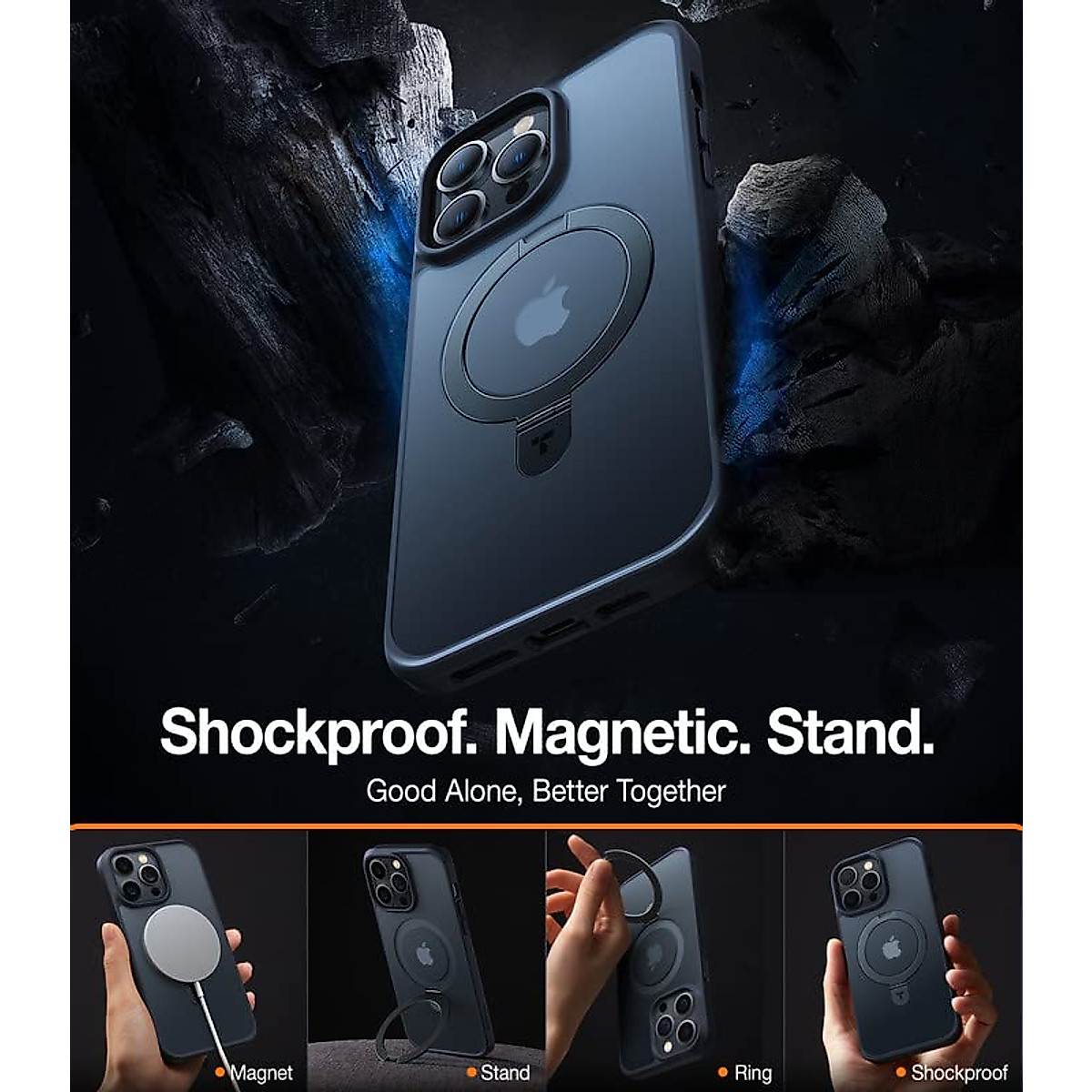 TORRAS Magnetic for iPhone 13 Pro Max Case [Compatible with Magsafe] with Stand, [Military Grade Drop Protection] Shockproof Translucent Back Slim Protective Phone Case (2021), Black