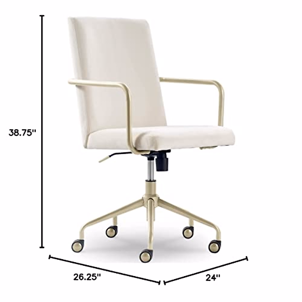 Elle Decor Giselle Modern Home Office Desk Chair, High Back Adjustable Computer Chair with Gold Arms, Base and Wheels, Velvet Fabric, Cream