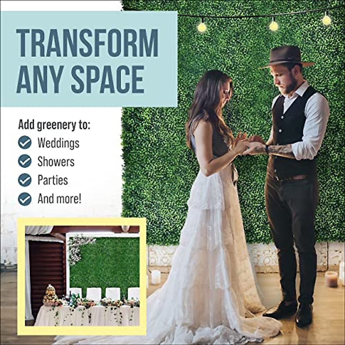 CREATIVE SPACE Grass Wall Panels Artificial Plants Wedding Backdrop 12 PCS 20 x 20 Inch Boxwood Panels Privacy Hedge Screen for Indoor Outdoor Garden Wall Decor Bedroom