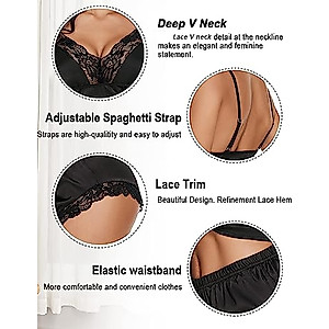 Avidlove Womens Satin Pajama Set Silk Lingerie Lace Sleepwear Black Medium