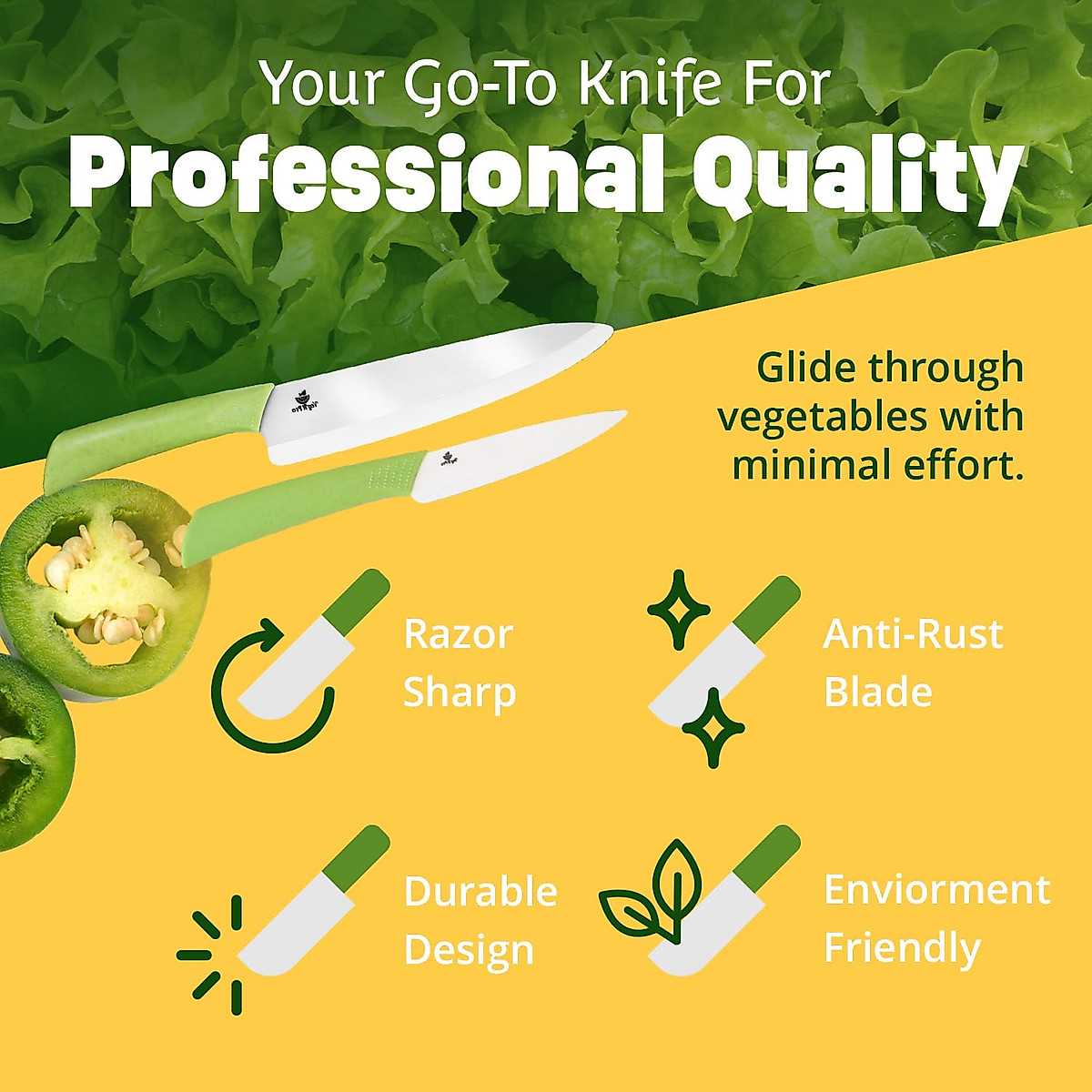 VegItPro Ceramic Knife Set 6” & 4”, Sharp Ceramic Knives With Ergonomic Handle, Non-Reactive Cutting Knives for Vegetables & Fruits, Professional Chef Knives with Ceramic Blade, Gift-Ready Knives