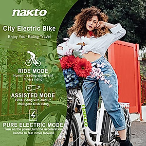 NAKTO Electric Bike 26" Electric Bicycle for Adults 250W Brushless Gear Motor 6-Speed Gear E-Bike with Removable Waterproof Large Capacity 36V10.4A Lithium Battery and Battery Charger