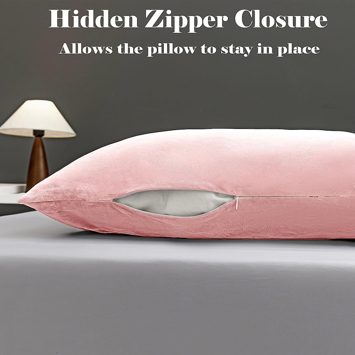 TELUS Velvet Body Pillow Cover with Zipper, Super Soft and Cozy Luxury Fuzzy Flannel Pillow Cases Cover 20x54 Inches, Luxury Long Body Pillow Pillowcase, Pink