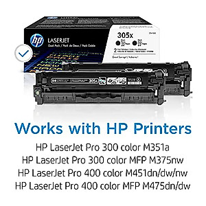 HP 305X Black High-yield Toner Cartridges (2-pack) | Works with HP LaserJet Pro 300 M351, HP LaserJet Pro 300 MFP M375, HP LaserJet Pro 400 M451, HP LaserJet Pro 400 MFP M475 Series | CE410XD
