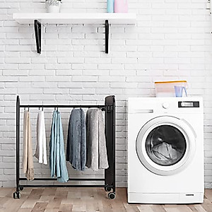 Pants Hanger Rolling Pants Trolley Pant Rack with 20 Hangers and Side Bag Multifunctional Closet Organizer for Jeans Scarf Skirts Trouser Blanket, Black