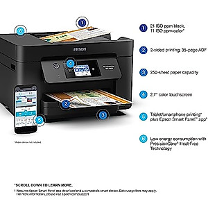Epson Workforce Pro WF-3823 Wireless Color All-in-One Inkjet Printer, Black - Print Scan Copy Fax - 2.7" Touchscreen, 21 ppm, 4800 x 2400 dpi, Auto 2-Sided Printing, 35-Sheet ADF, 8.5 x 14, Ethernet