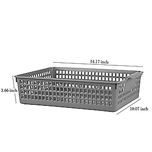 Plastic Storage Basket - 4 Pack Plastic organizing basket Gray Storage Basket with Handles Plastic Storage Bins for Organizing Fit for Home Office Accessories Toys Bathroom Kitchen