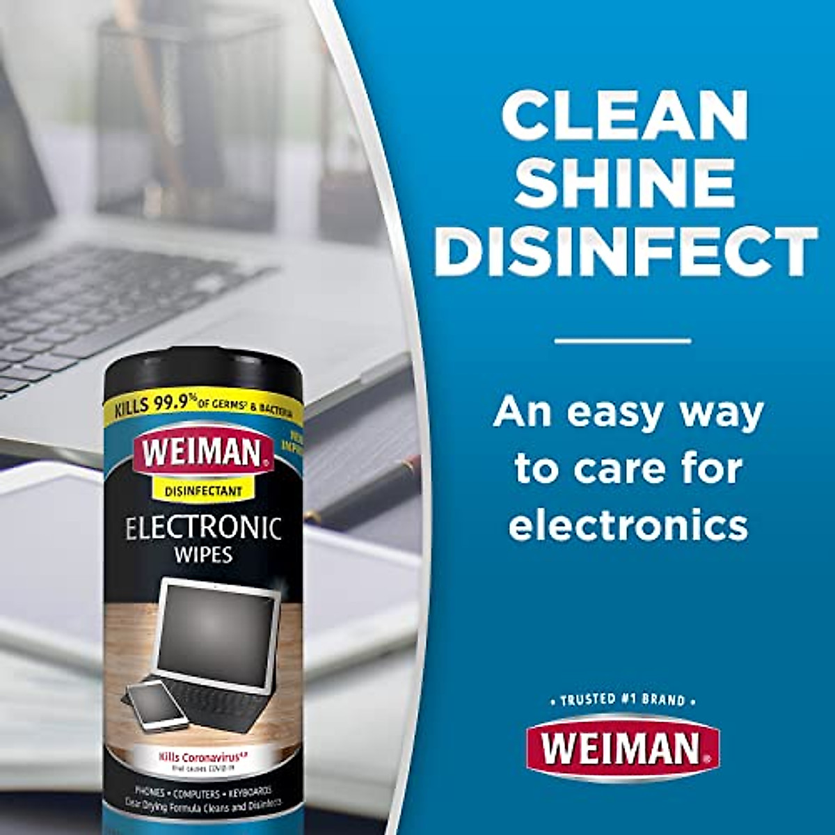 Weiman Electronic & Screen Disinfecting Wipes - Safely Clean and Disinfect Your Phone, Laptop Keyboard, Tablets, Lens Wipes - 30 Count | 2 Pack with MicroFiber Towel Included