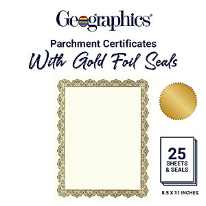 Geographics Optima Gold Blank Award Certificate Paper with Gold Foil Seals, 8.5 x 11", Seal 1.75" (Pack of 25)