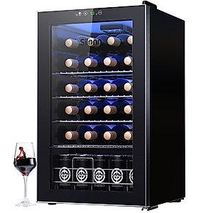 Silonn 24 Bottle Wine Cooler/Cabinet Beverage Refrigerator,Small Mini Wine Cellar for Red,White,Champagne or Sparkling Wine,40f-61f Digital Temperature Control Wine Fridge Glass Door