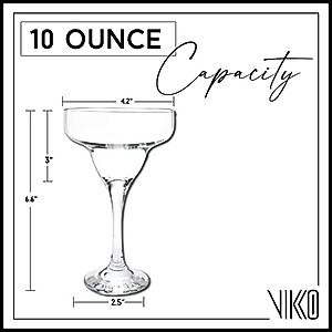 Vikko Margarita Glasses, 10 Ounce, Crystal Clear Set of 6 Margarita Glasses, Elegant Glassware for Margaritas, Pina Coladas and Cocktails